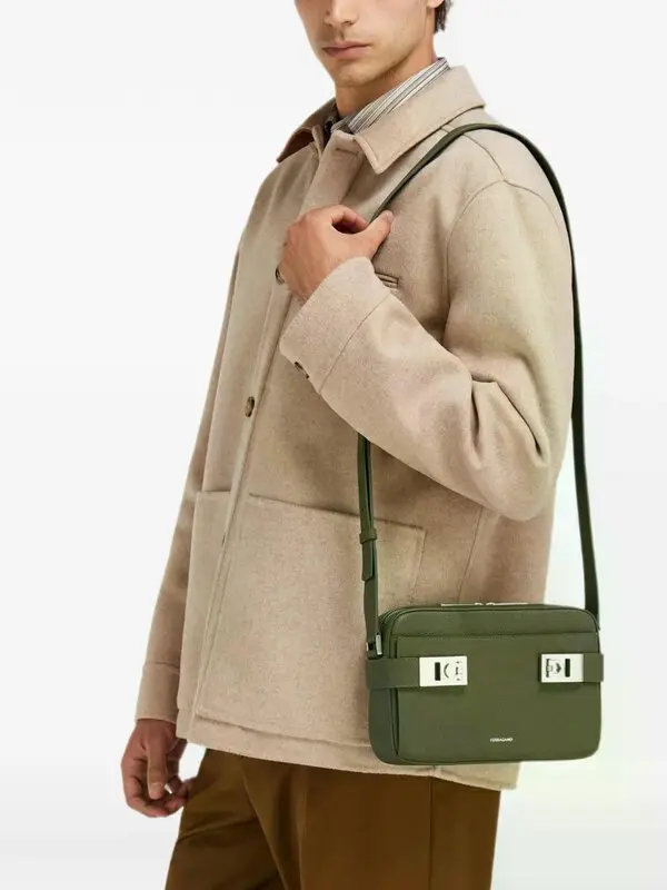 FERRAGAMO Hug Buckle Messenger Bag In Hammered Calfskin