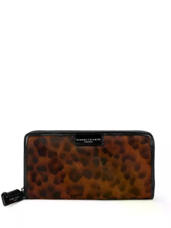GIANNI CHIARINI Leopard-print Zip-around Wallet - Brown