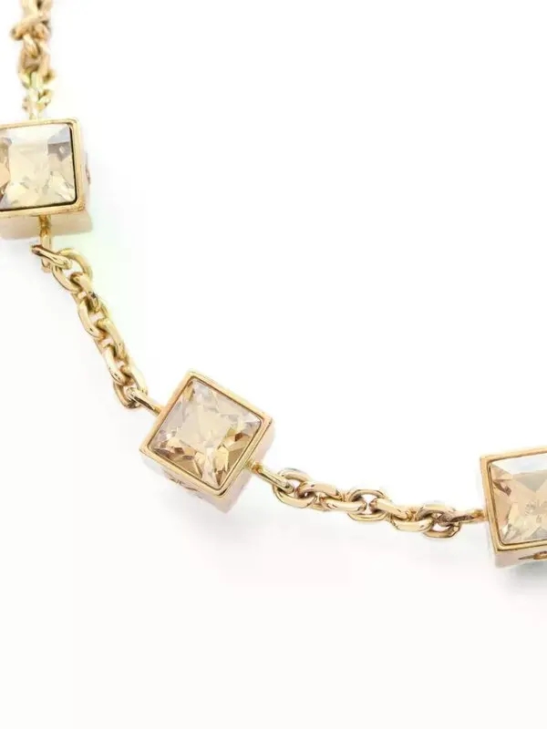 LOUIS VUITTON Tone Rhinestone Embellished Cube Charm Necklace
