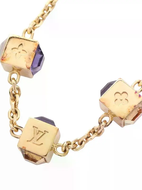 LOUIS VUITTON Tone Rhinestone Embellished Cube Charm Necklace