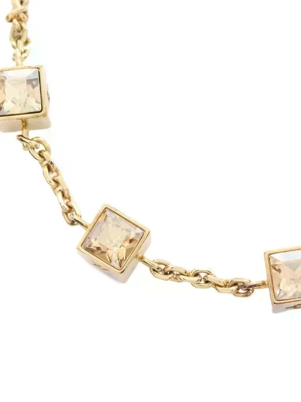 LOUIS VUITTON Tone Rhinestone Embellished Cube Charm Necklace