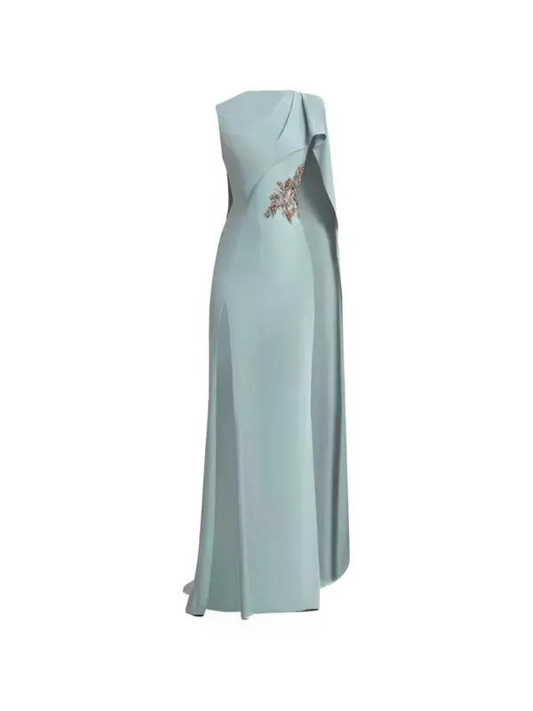GEMY MAALOUF Beaded Cape Draped Gown - Blue