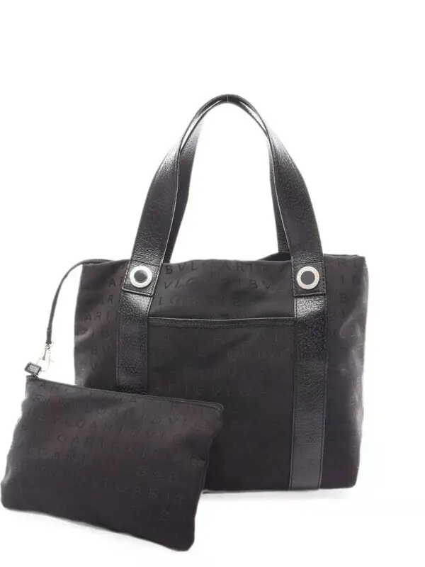 BVLGARI Logomania Canvas Tote Bag With Leather Trim - Black
