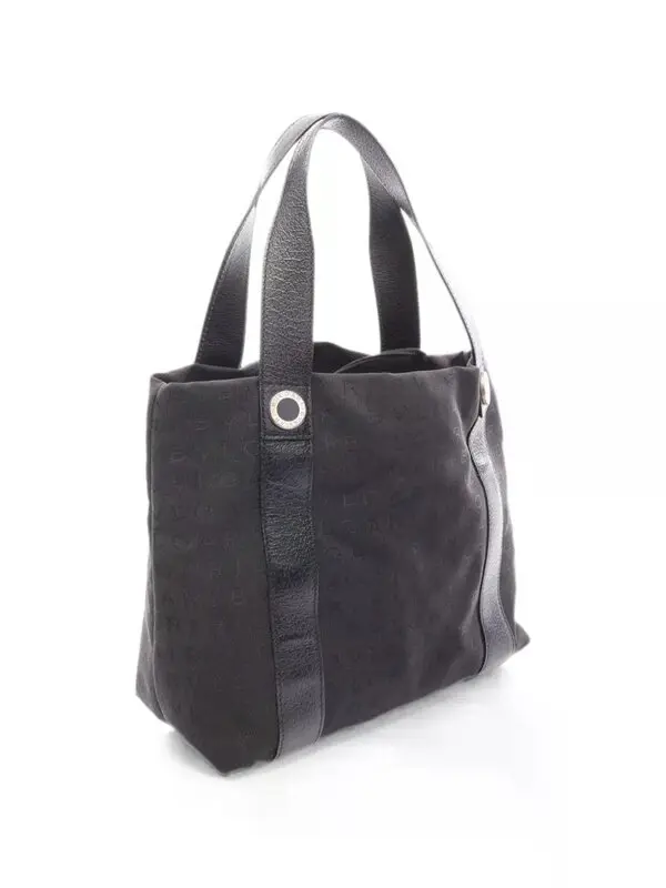 BVLGARI Logomania Canvas Tote Bag With Leather Trim