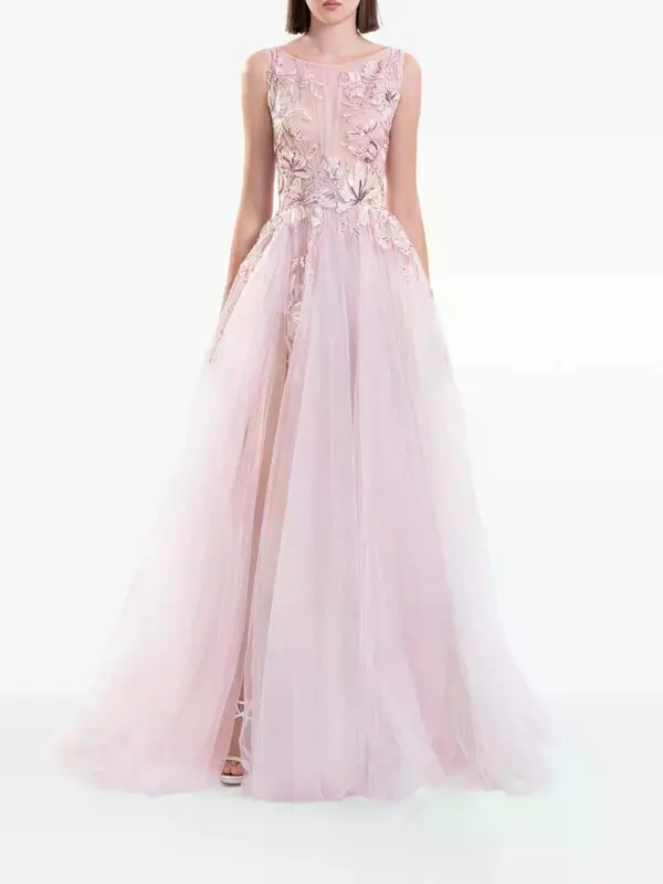 SAIID KOBEISY Embroidered Tulle Maxi Dress