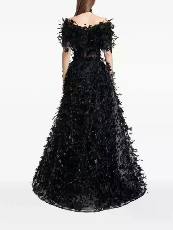 GEMY MAALOUF Feather-trim Off-shoulder Top