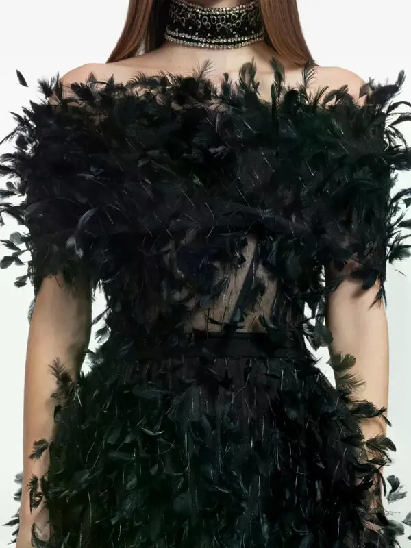 GEMY MAALOUF Feather-trim Off-shoulder Top