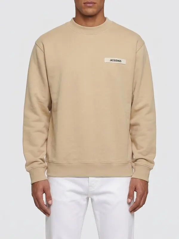 Jacquemus Pure Cotton Crewneck Sweatshirt With Applied Contrast Logo - Beige
