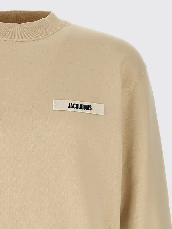 Jacquemus Pure Cotton Crewneck Sweatshirt With Applied Contrast Logo - Beige