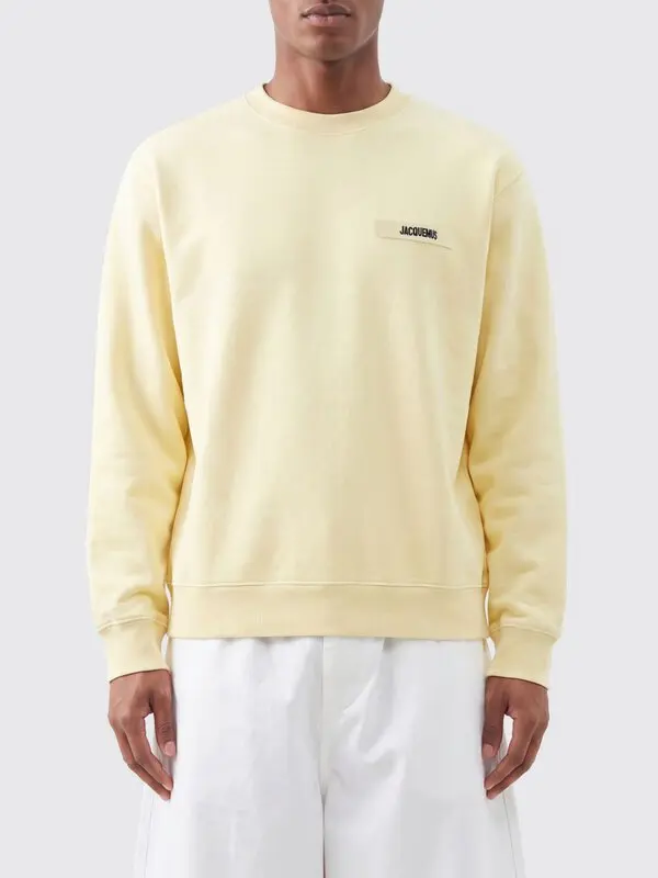 Jacquemus Pure Cotton Crewneck Sweatshirt With Applied Contrast Logo - Yellow