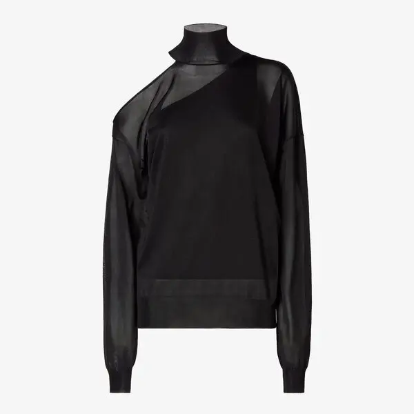 Fendi Silk Cut-out Shoulder Turtleneck Sweater