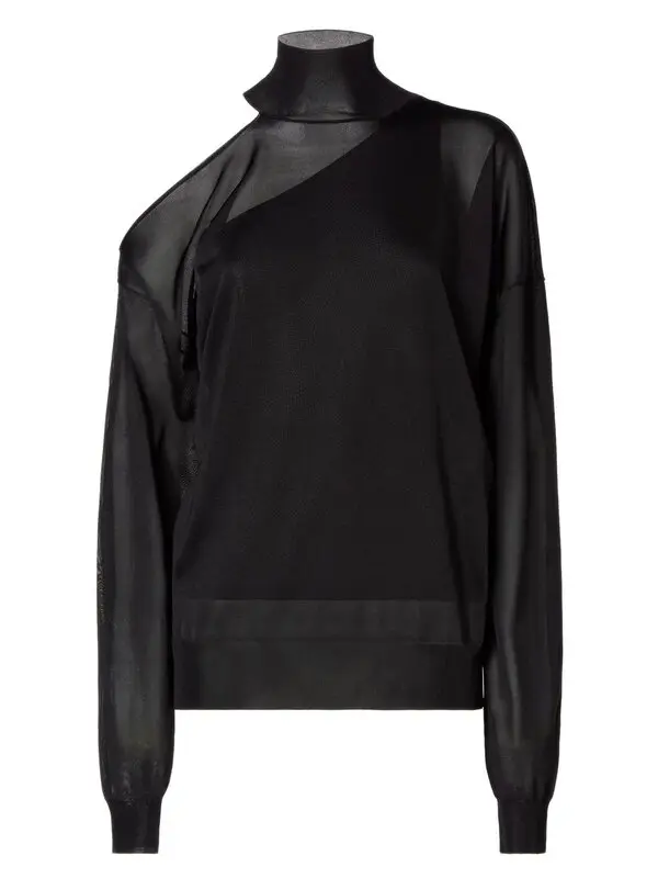 Fendi Silk Cut-out Shoulder Turtleneck Sweater - Nero