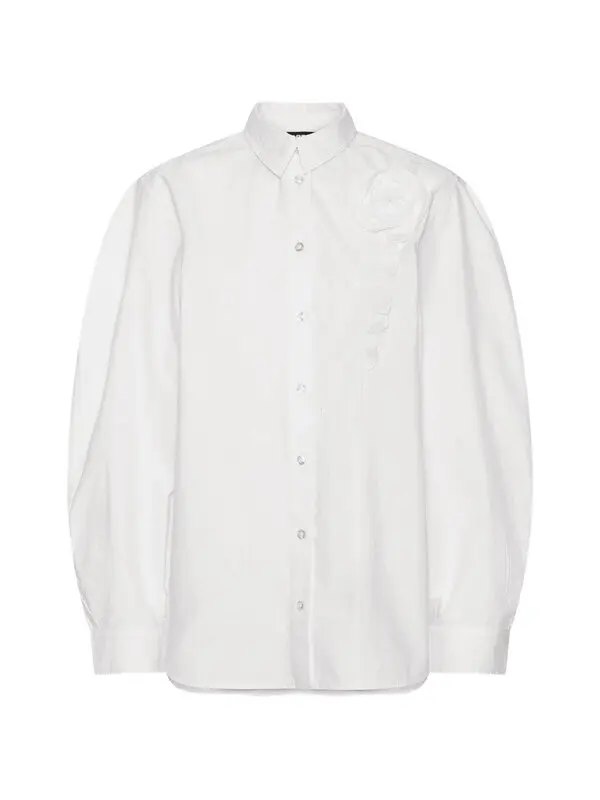 ROTATE BY BIRGER CHRISTENSEN Oversized Cotton Shirt With Embellished Shoulder Detail - Bianco