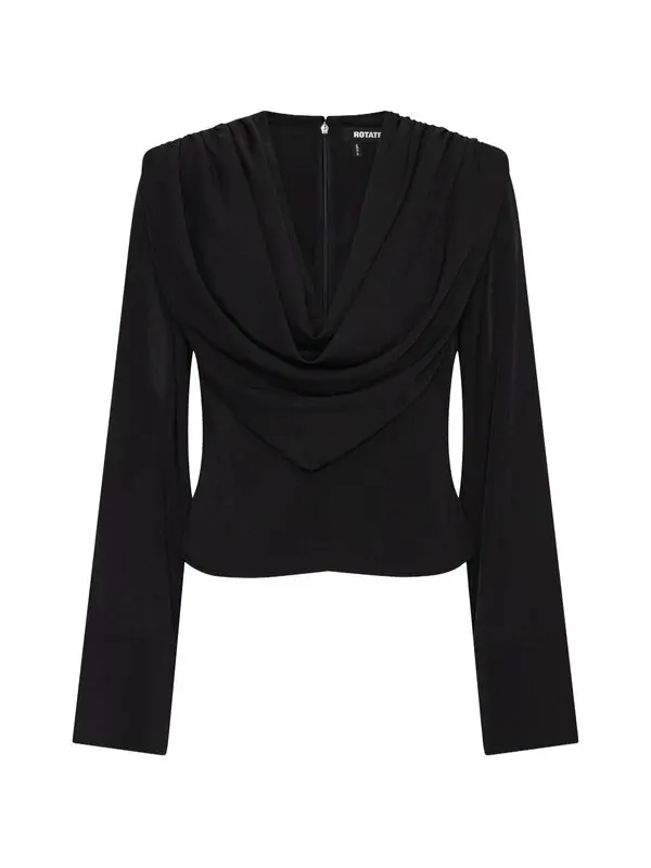 ROTATE BY BIRGER CHRISTENSEN Draped Neckline Long Sleeve Blouse With Back Zip Closure - Nero