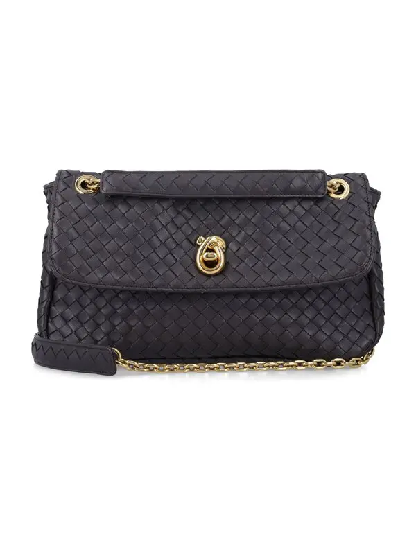 Bottega Veneta Woven Lambskin Shoulder Bag - Marrone