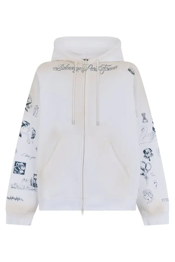 Balenciaga Hooded Zip-up Sweatshirt With Graphic Details