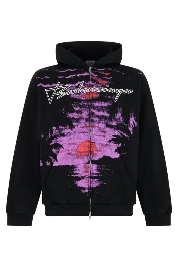 Balenciaga Graphic Zip-up Hoodie - Black
