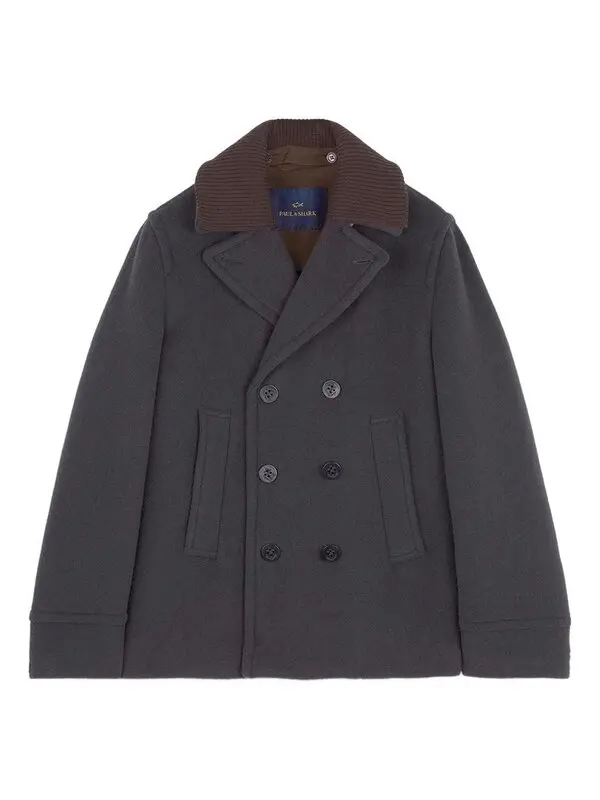 Paul & Shark Double-breasted Wool Peacoat With Ribbed Collar - Brown