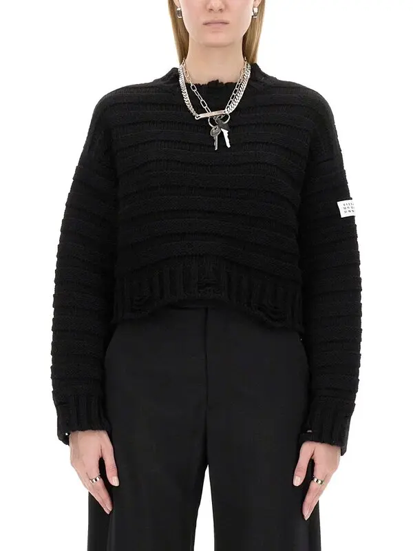 MAISON MARGIELA Cropped Ribbed Crew Neck Sweater