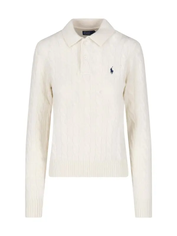 Polo Ralph Lauren Cable-knit Wool-cashmere Polo Sweater - Cream