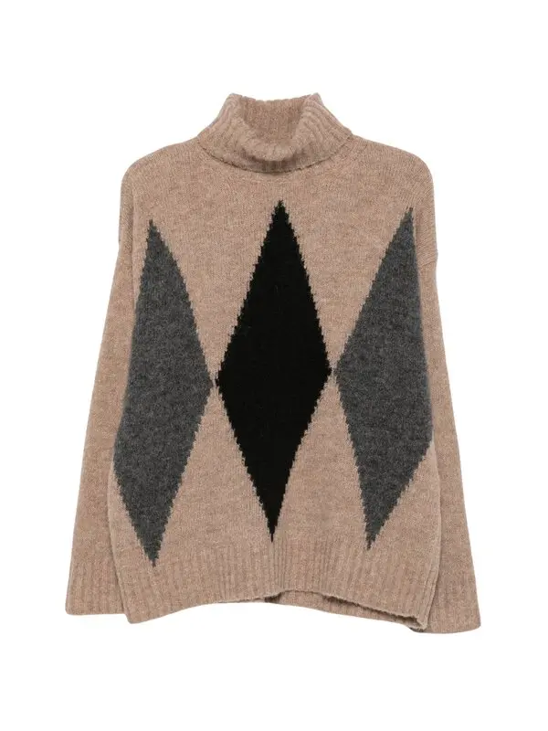 JUCCA Argyle Patterned High Neck Sweater - Grey