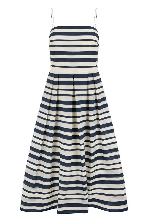 LAUREN Striped Cotton-blend Midi Dress With Thin Straps