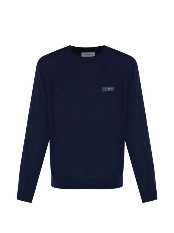 Givenchy Merino Wool Crewneck Sweater With Ribbed Trims - Navy