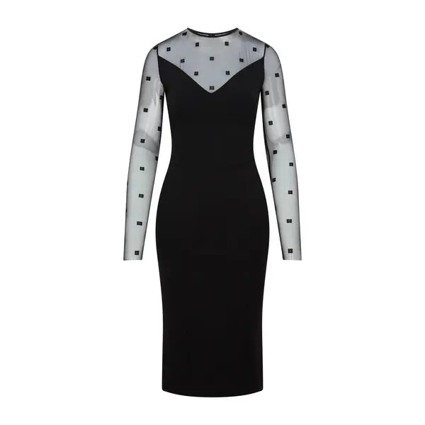 Givenchy Mesh 4g Pattern Long Sleeve Midi Dress