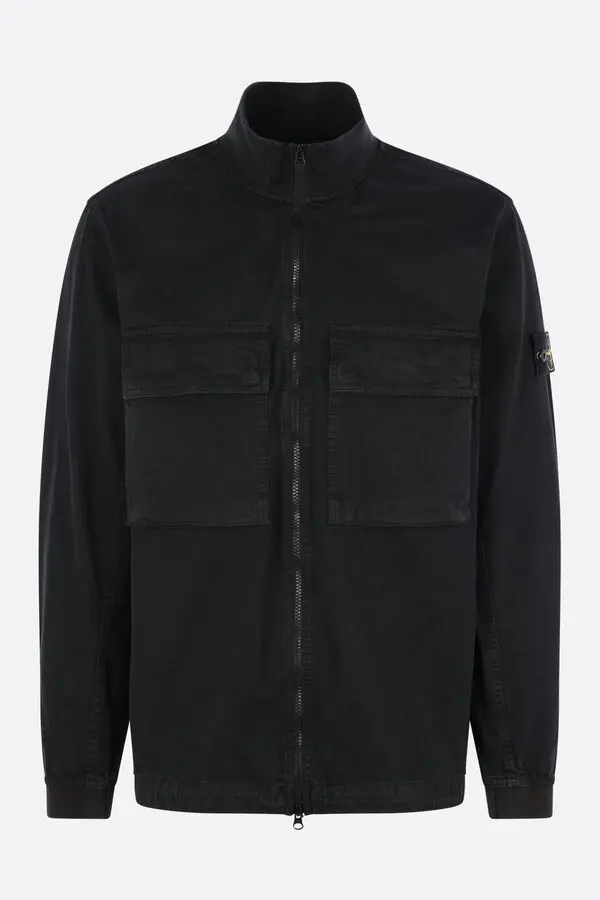 Stone Island Cotton-elastane Zip Overshirt Jacket With Buttoned Pockets - Nero