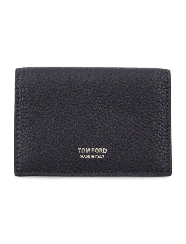 TOM FORD T Line Grain Leather Bifold Wallet With Gold-tone Logo - Nero