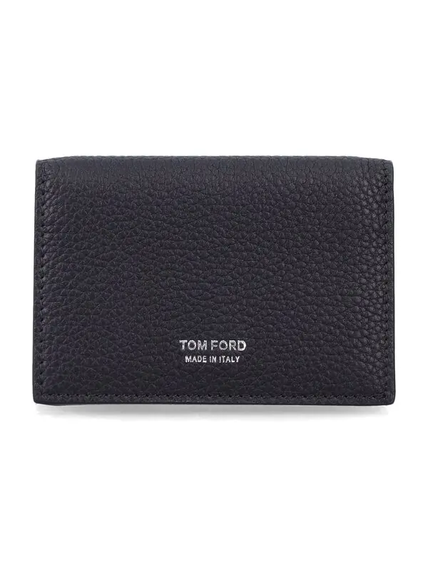 TOM FORD T Line Embossed Deer-print Leather Card Holder With Elongated T Detail - Nero