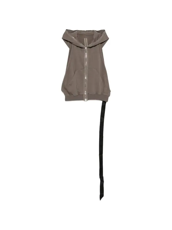 Rick Owens Hooded Zip-front Sleeveless Cotton Sweatshirt - Grigio