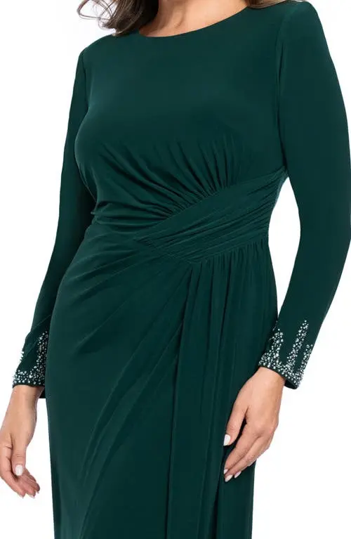 Betsy & Adam Embellished Long Sleeve Gown - Forest