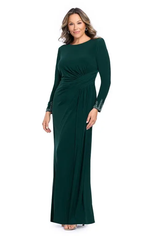 Betsy & Adam Embellished Long Sleeve Gown - Forest