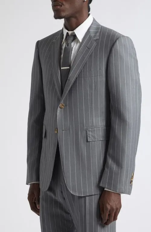 Thom Browne Flannel Chalk Stripe Sport Coat With Armbands