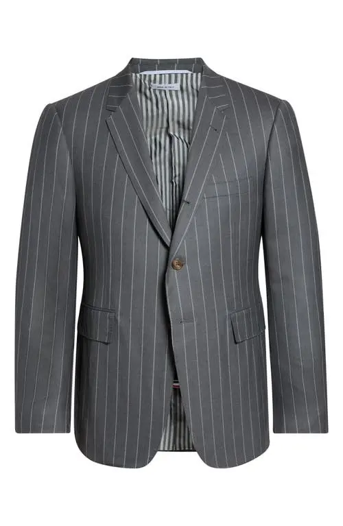 Thom Browne Flannel Chalk Stripe Sport Coat With Armbands