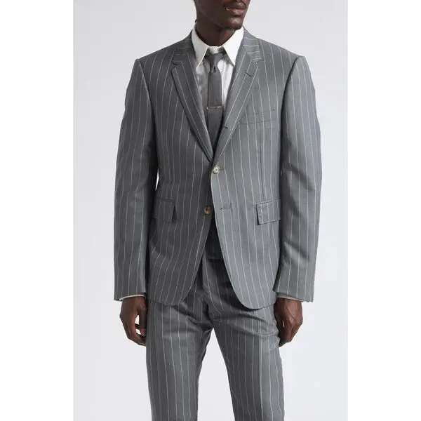 Thom Browne Flannel Chalk Stripe Sport Coat With Armbands - Medium Grey