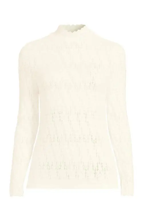 LANDS' END Long Sleeve Brushed Lace Mock Neck Top