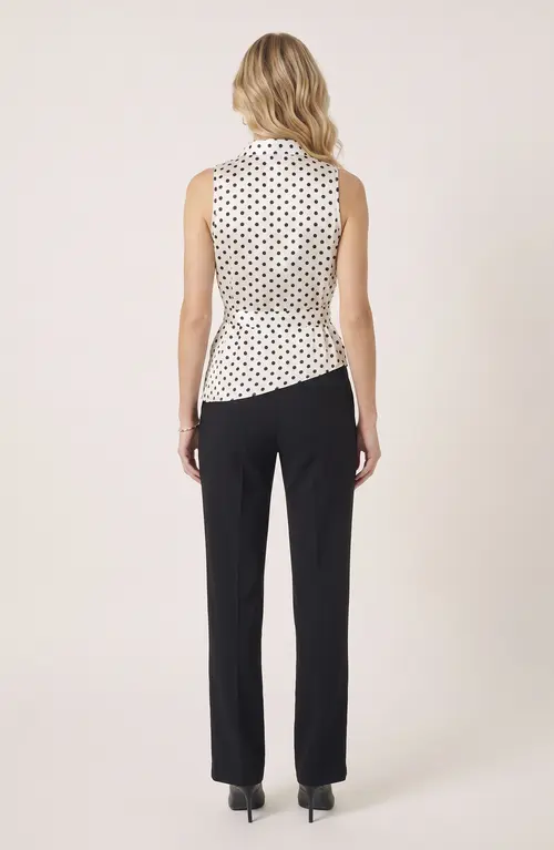MODENAIRE Sleeveless Polka Dot Drape Neck Blouse - White
