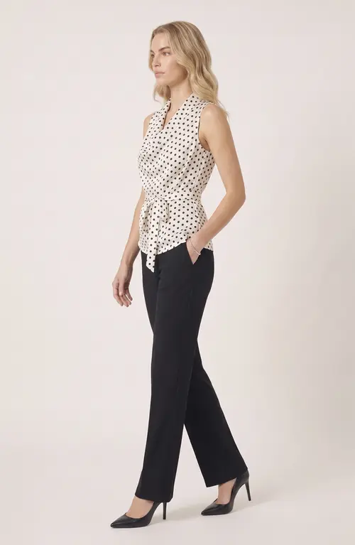 MODENAIRE Sleeveless Polka Dot Drape Neck Blouse - White