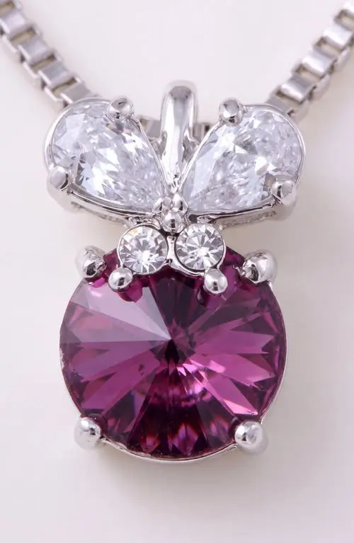 MODENAIRE Amethyst Round Butterfly Accent Pendant Necklace