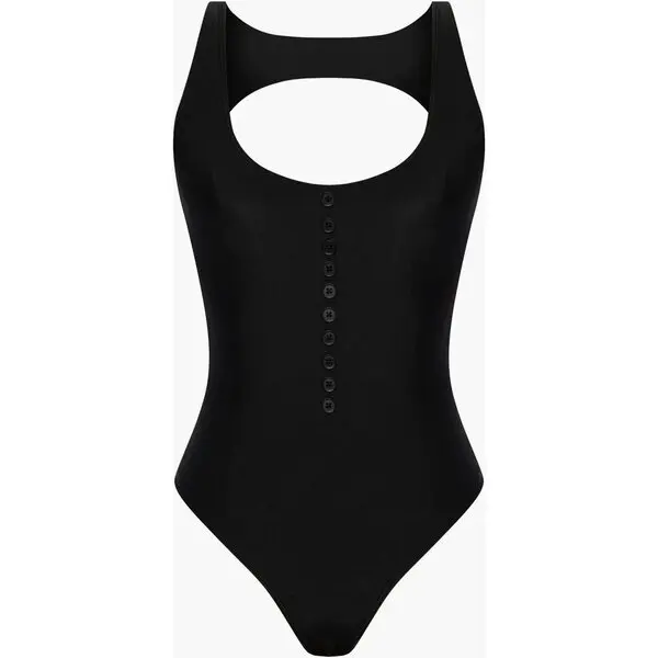 ODDLI Button One Piece" Plaid Swimsuit - Black