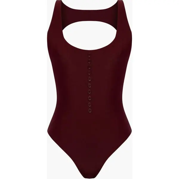 ODDLI Button One Piece" Plaid Swimsuit - Maroon