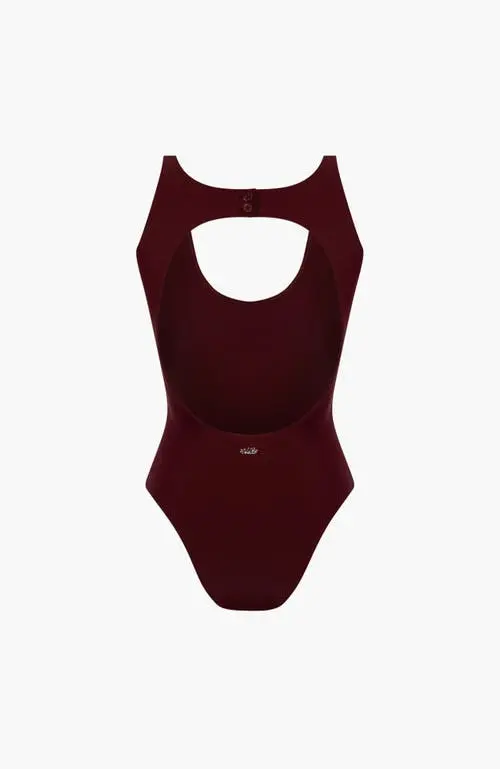 ODDLI Button One Piece" Plaid Swimsuit - Maroon