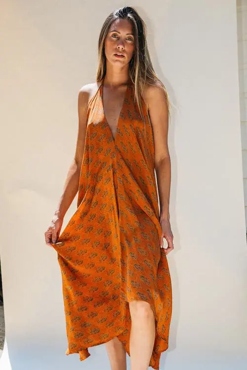 SUN CHILD Classic Silk Dress Hope - Orange