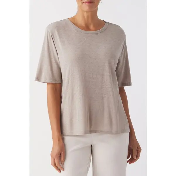 FRANNE GOLDE Slub Jersey Crew Neck Tee - Sand