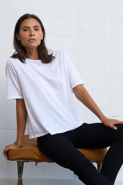 FRANNE GOLDE Slub Jersey Crew Neck Tee - White