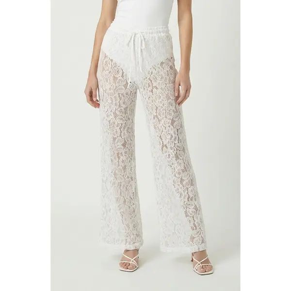 MODENAIRE High Waist Lace Wide Leg Pants With Drawstring