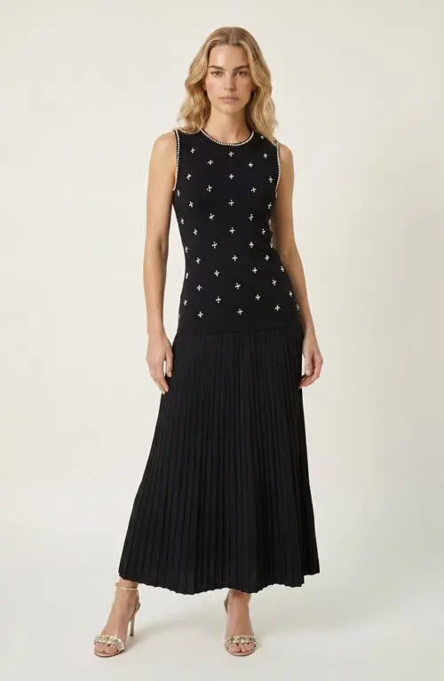 MODENAIRE Pearl Embellished Knit Midi Dress - Black