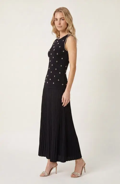 MODENAIRE Pearl Embellished Knit Midi Dress - Black